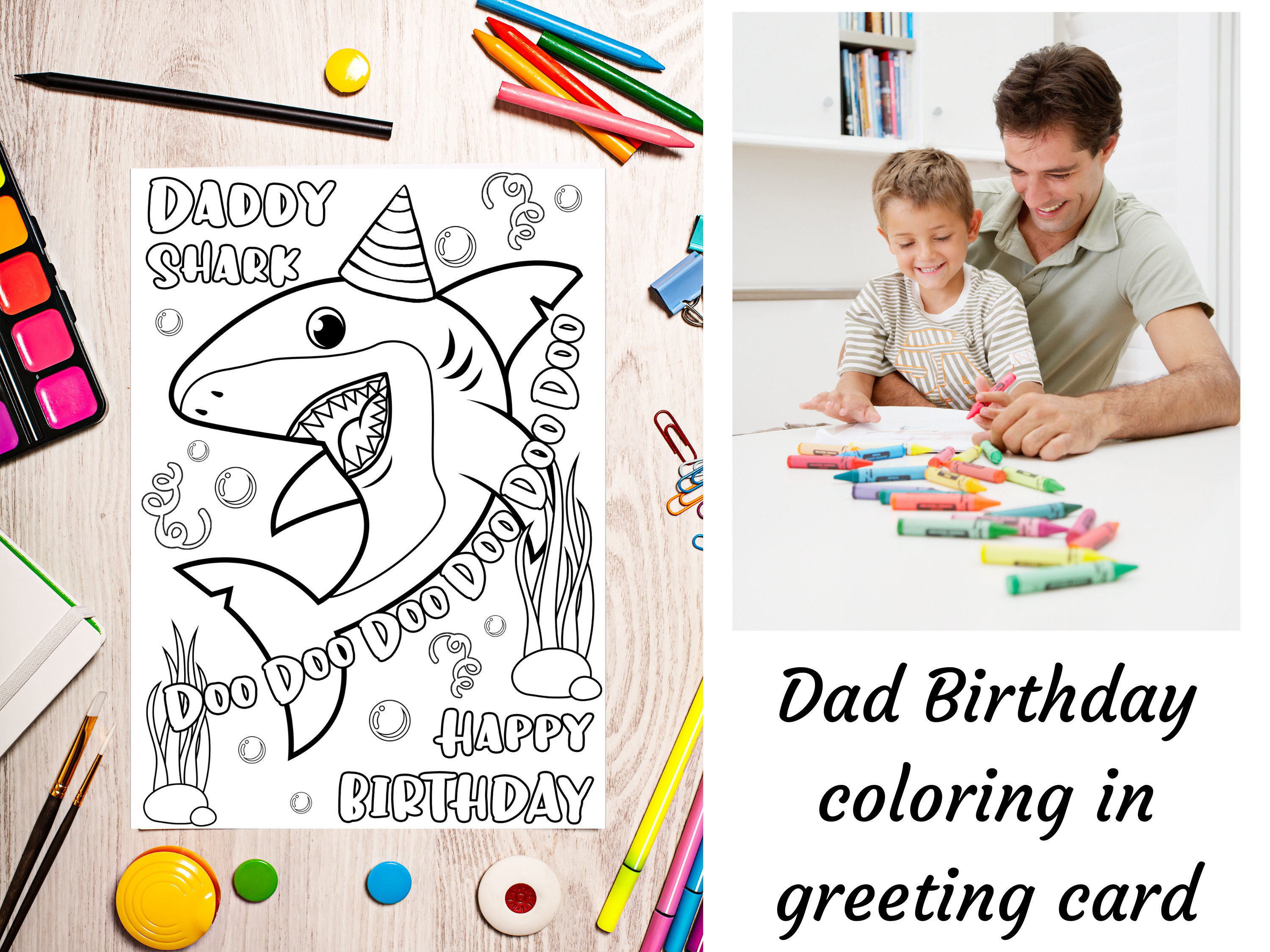 Daddy Shark Printable Birthday Coloring Card for Kids. Funny | Etsy Canada