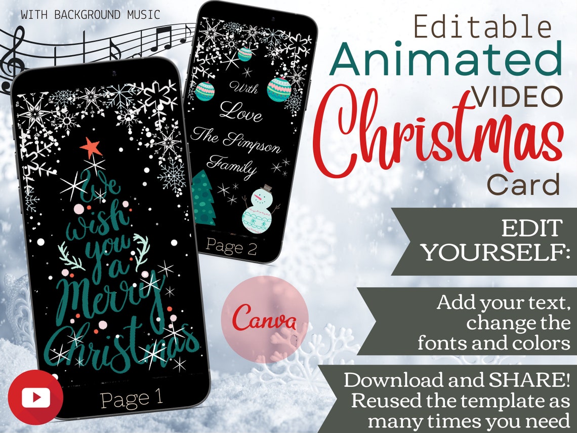 Funny Animated Video Christmas Card Template. Editable Canva - Etsy