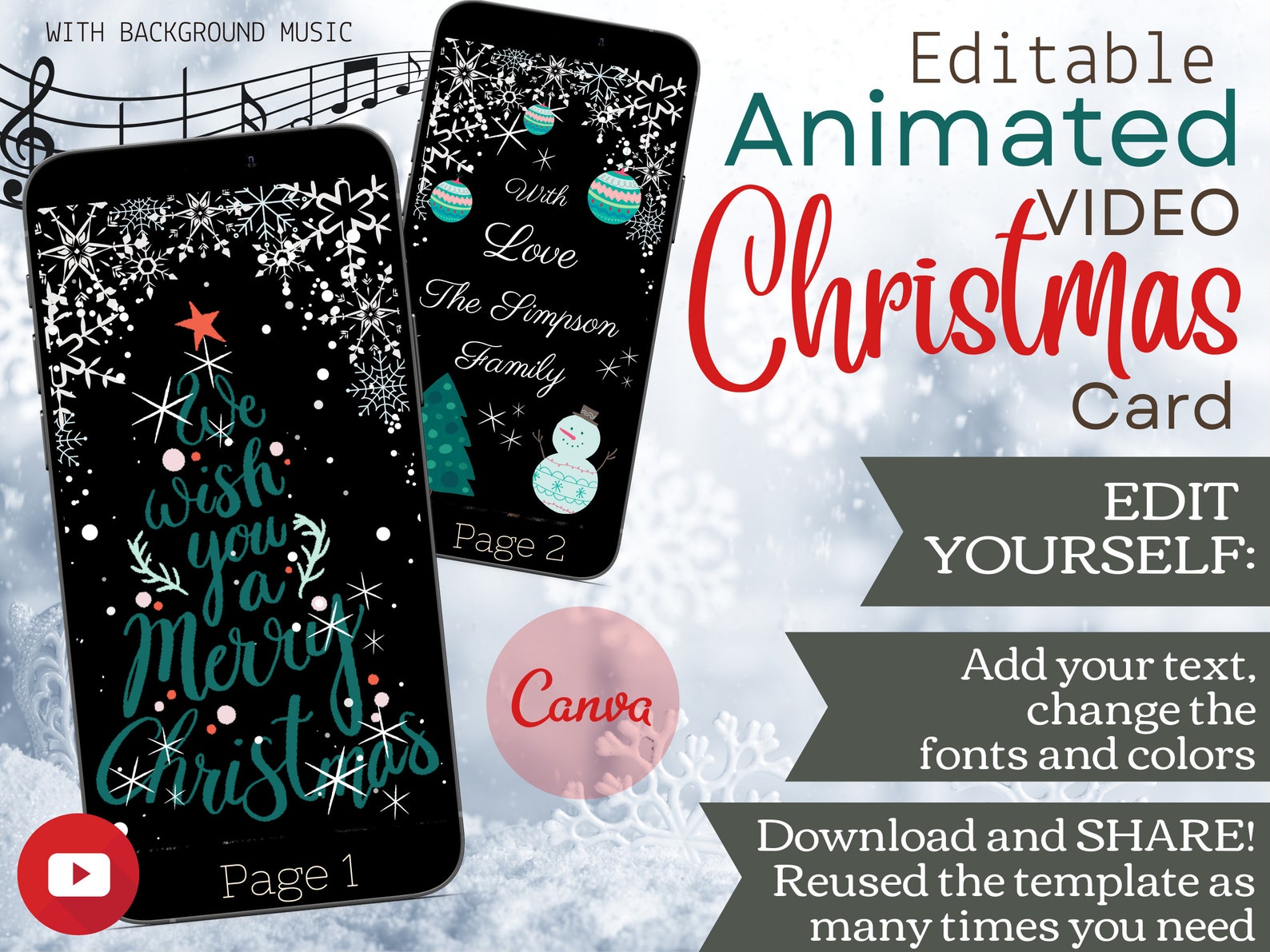 Funny Animated Video Christmas Card Template. Editable Canva - Etsy