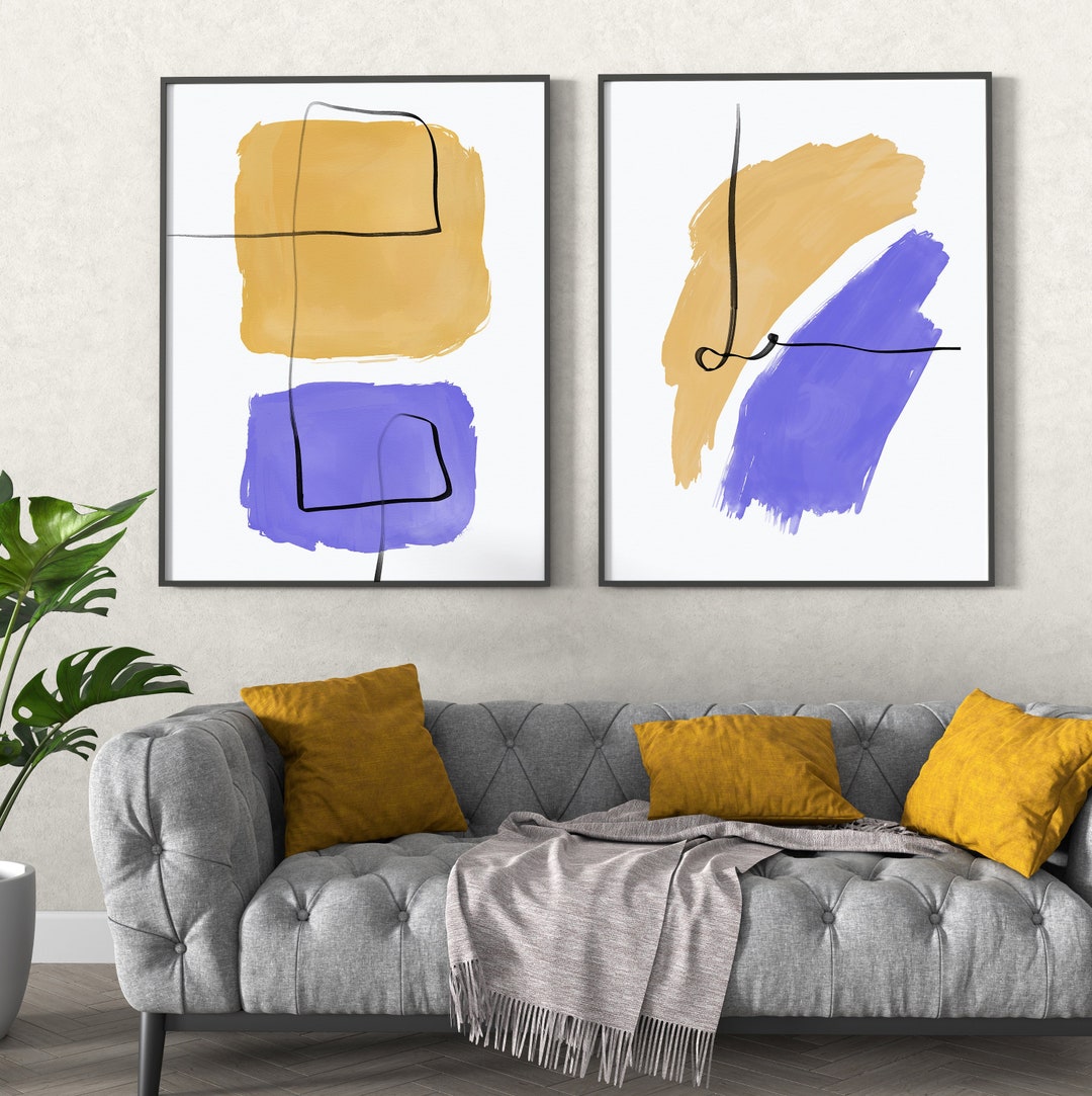 Simple Abstract Art Set of Two Prints. Minimalist Indigo and - Etsy