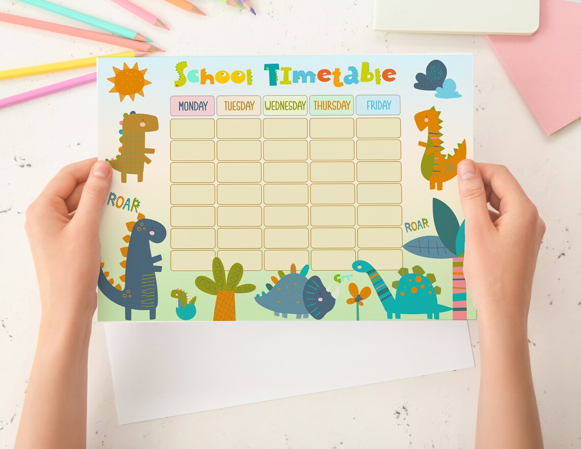 Dinosaur School Timetable: Printable Kids Class Schedule (digital ...