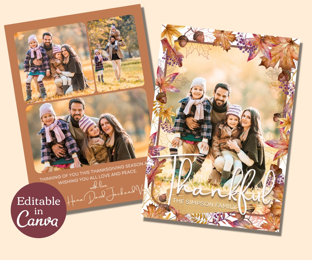 Editable Thanksgiving Photo Card Template. Thankful Photo Card Editable ...