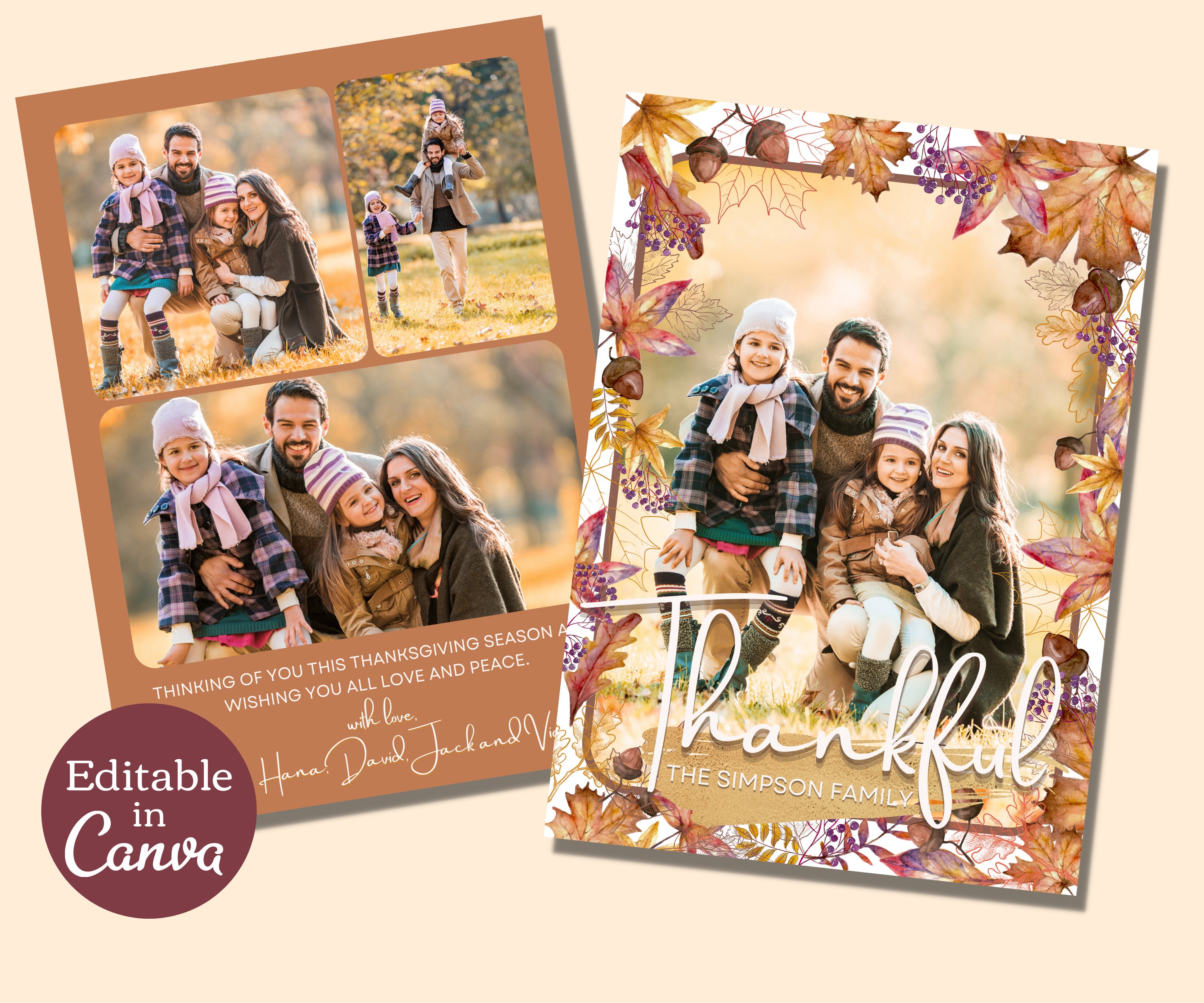 Editable Thanksgiving Photo Card Template. Thankful Photo Card - Etsy