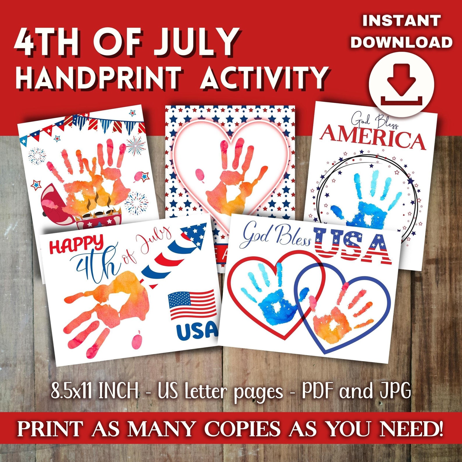 DIY 4th of July Handprint Art Activity for Kids. Printable - Etsy