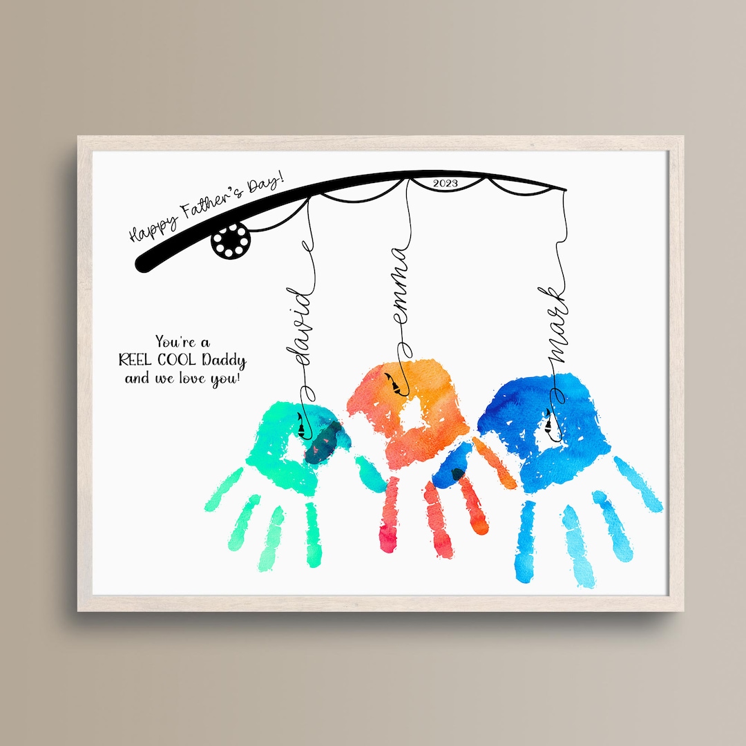 Personalized Fishing Handprint Art, Father's Day DIY Gift (digital ...