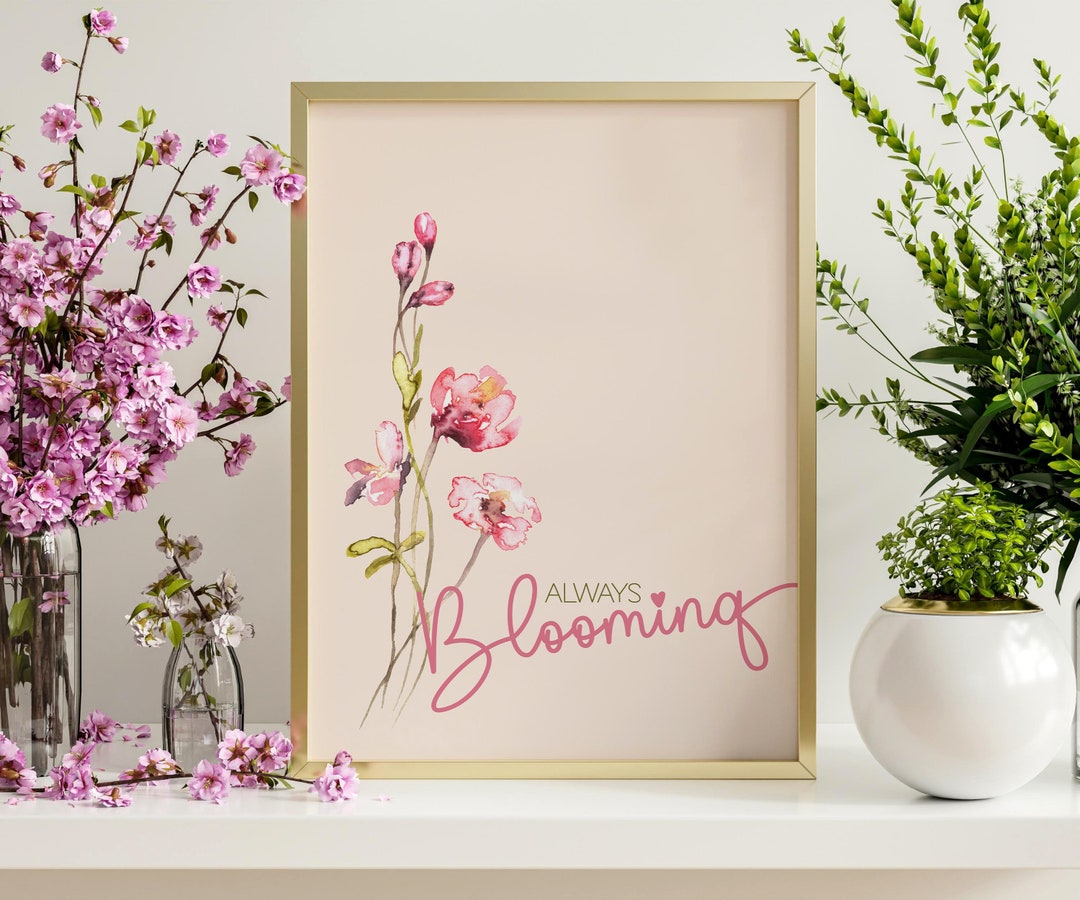 Printable Spring Wall Art With Spring Watercolor Flowers. Pastel Pink ...