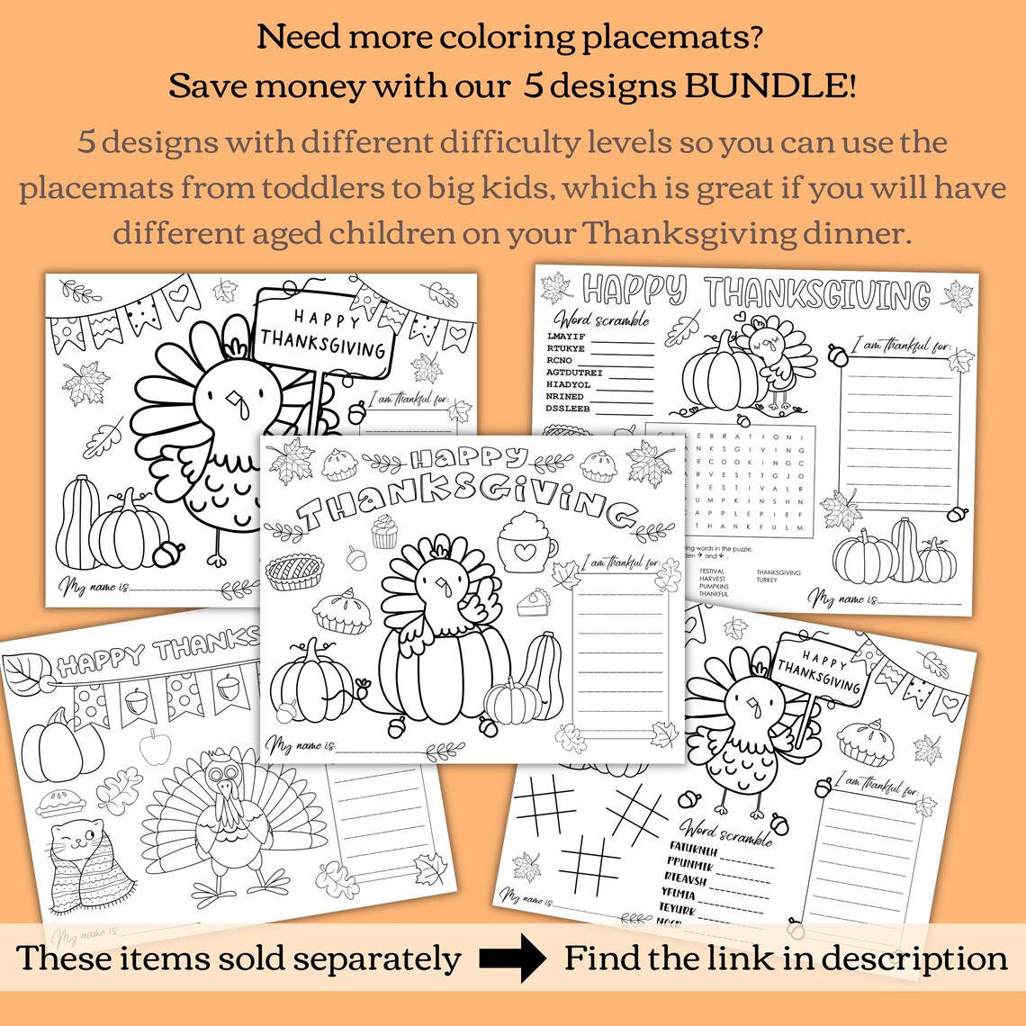 Printable Thanksgiving Coloring Placemat for Kids. Turkey - Etsy