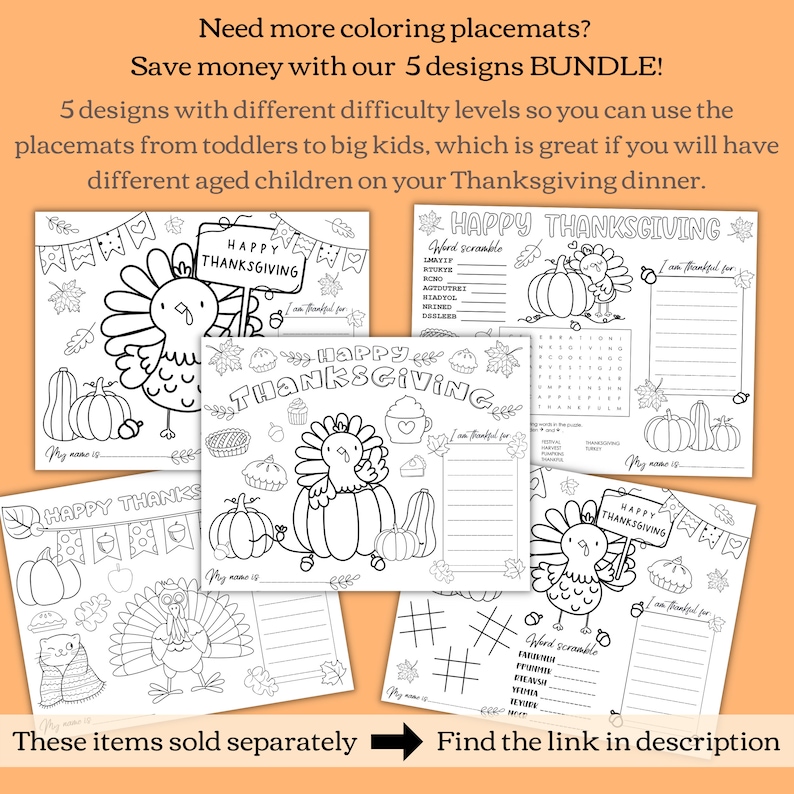 Printable Thanksgiving Coloring Placemat for Kids. Turkey | Etsy