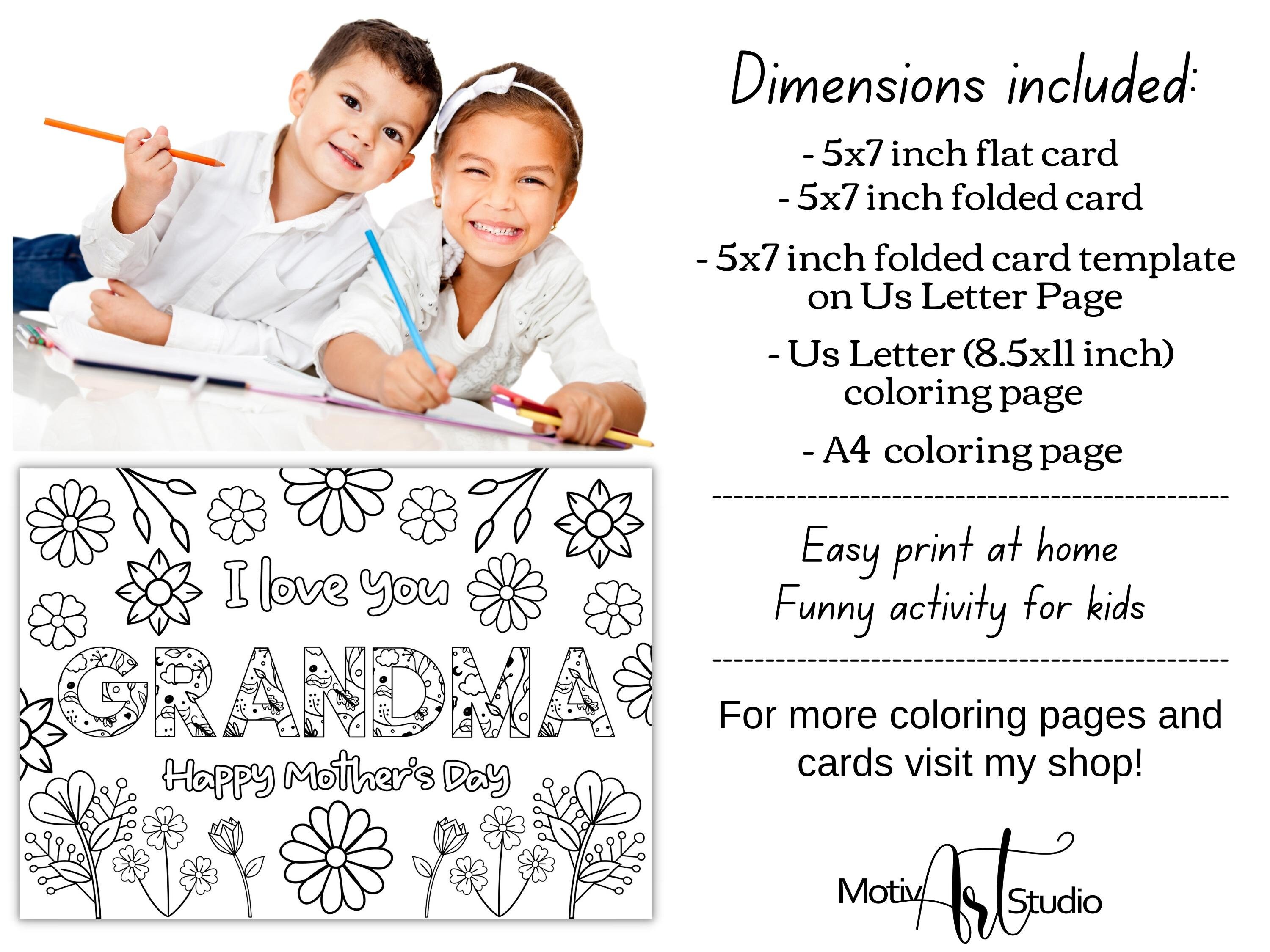 Grandma Printable Mothers Day Coloring Card for Kids. Mothers - Etsy