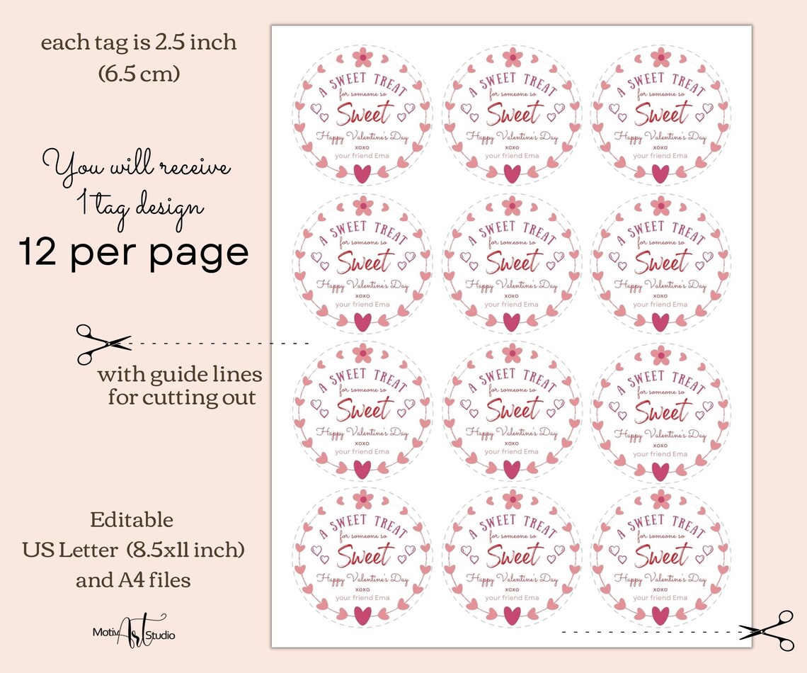 Editable Valentine Sweet Treat Favor Tags Canva Template. | Etsy