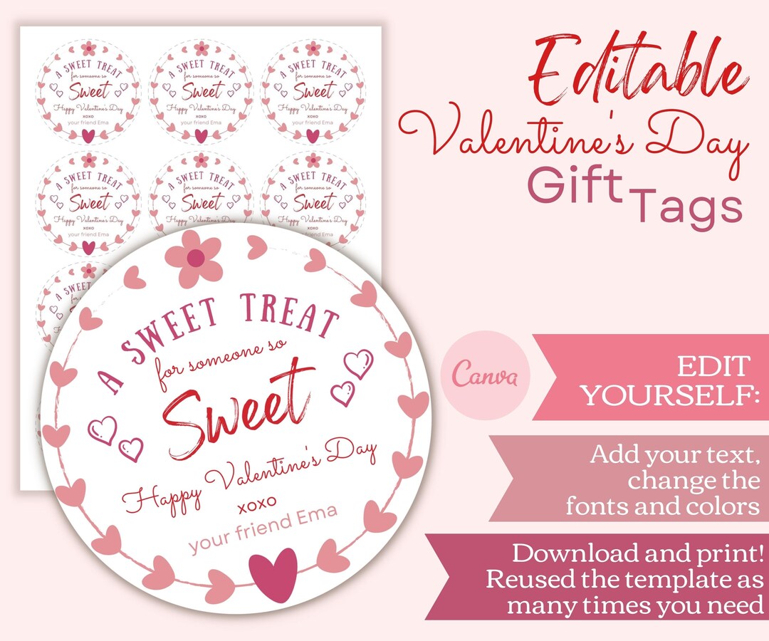 Editable Valentine Sweet Treat Favor Tags Canva Template. Printable ...