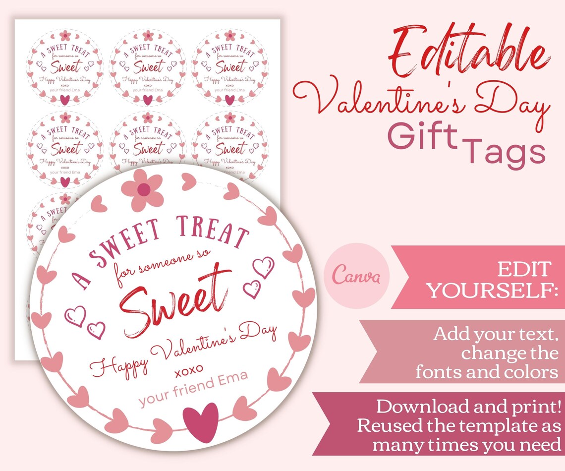 Editable Valentine Sweet Treat Favor Tags Canva Template. | Etsy