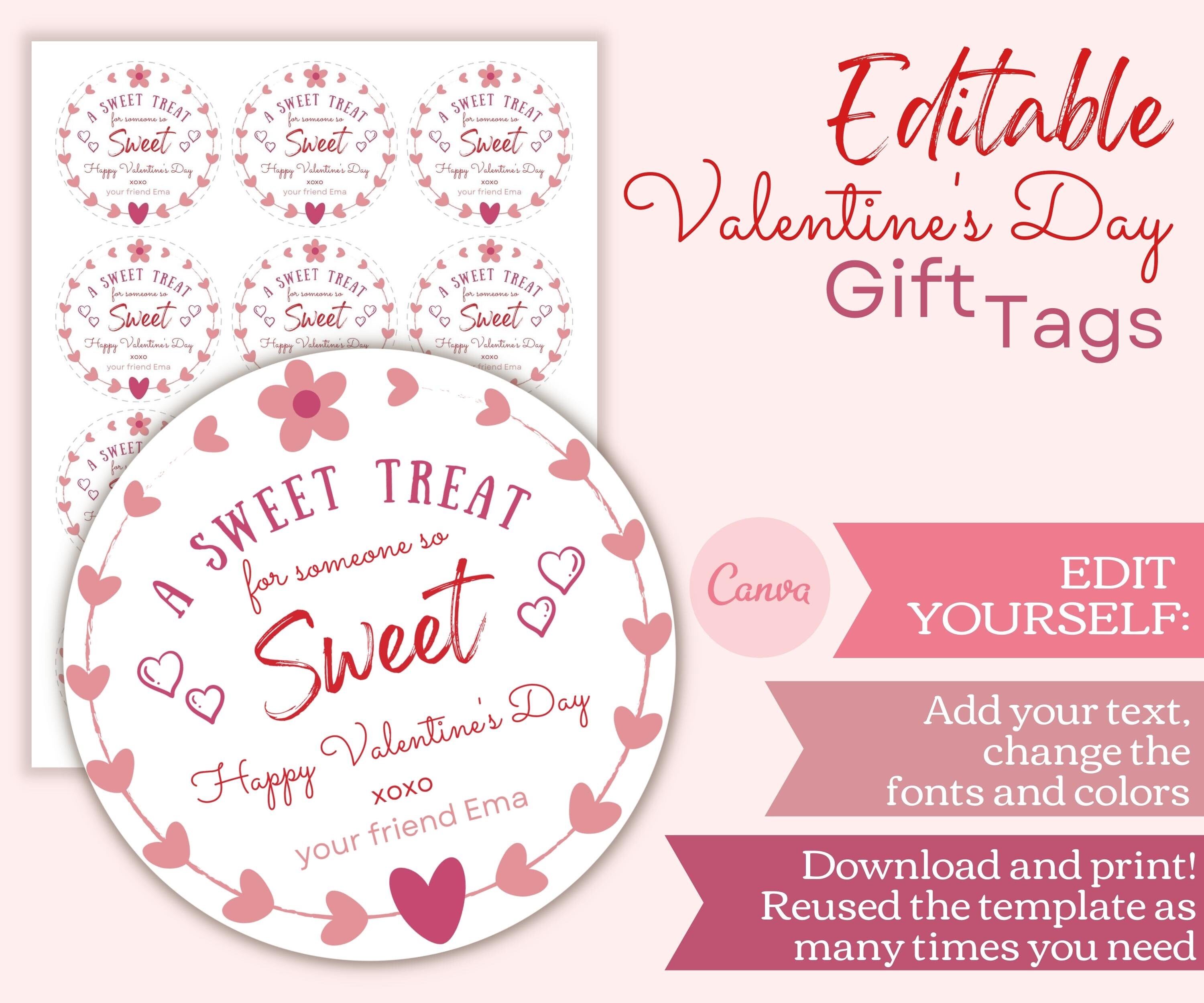 Editable Valentine Sweet Treat Favor Tags Canva Template. | Etsy