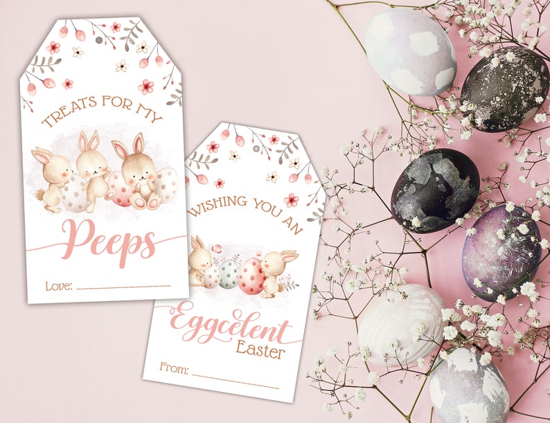 Set of 3 Printable Easter Gift Tags With Cute Easter Peeps | Etsy