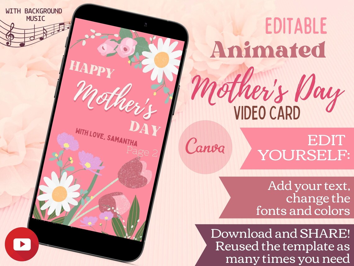 Editable Animated Mother's Day Card Template. Mothers Day - Etsy