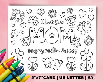 Printable Mothers Day Coloring Card. DIY Mothers Day Gift From Kids ...