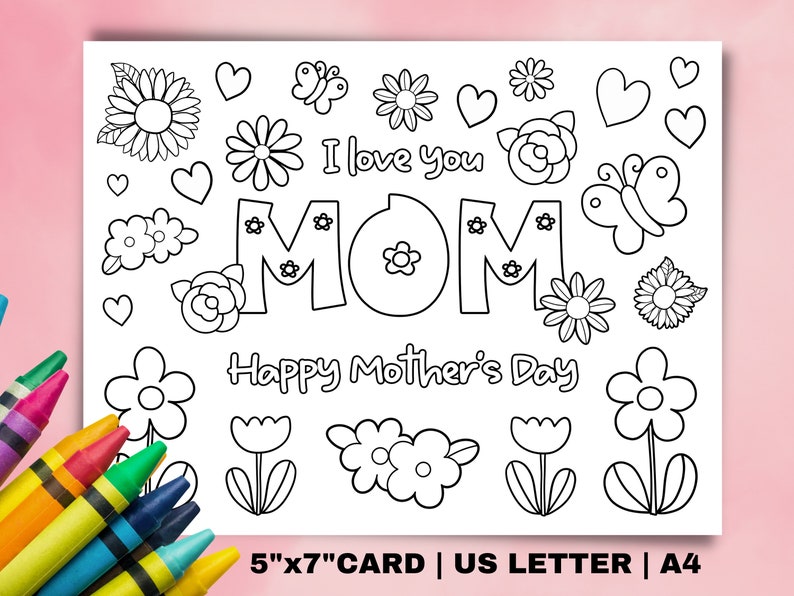 Printable Mothers Day Coloring Card. DIY Mothers Day Gift From - Etsy