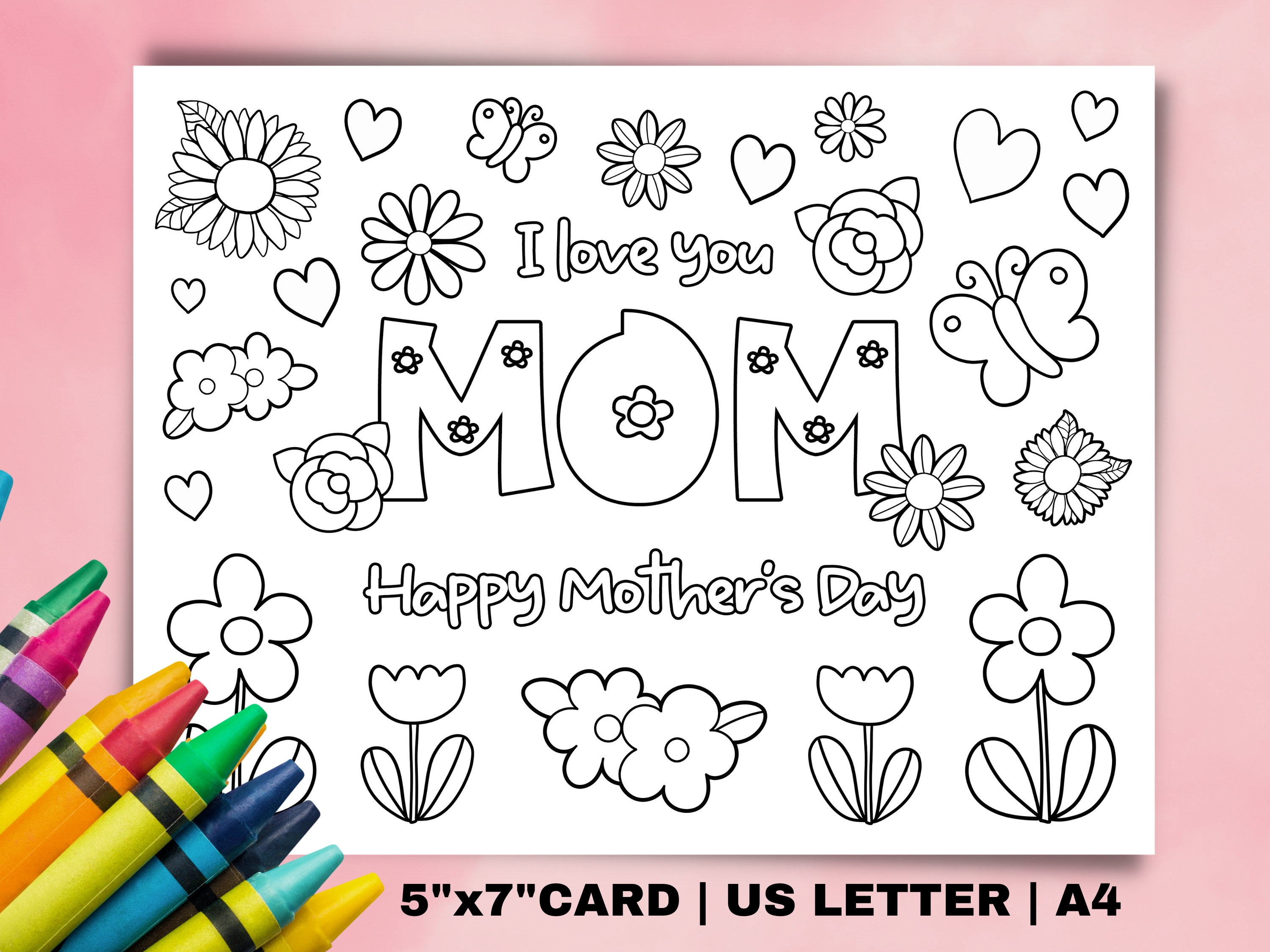 Printable Mothers Day Coloring Card. DIY Mothers Day Gift From - Etsy