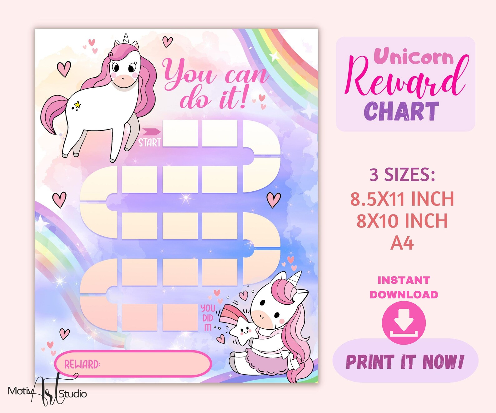 Cute Unicorn Kids Reward Chart Instant Download. Printable - Etsy