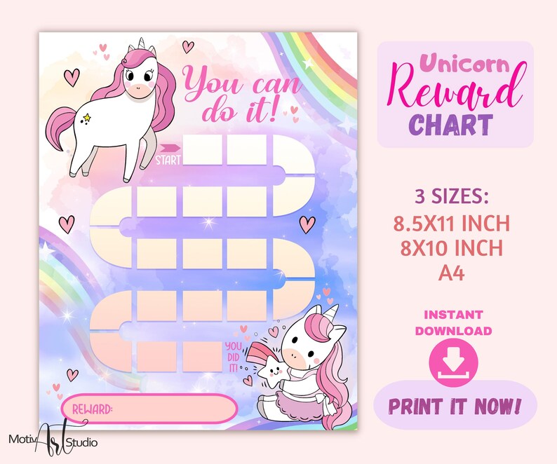 Cute Unicorn Kids Reward Chart Instant Download. Printable - Etsy