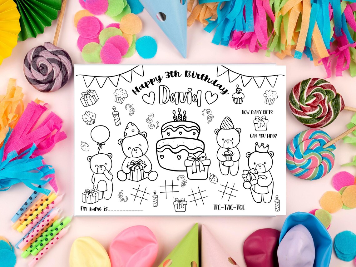 Personalized Teddy Bear Coloring Placemat for Kids Birthday - Etsy