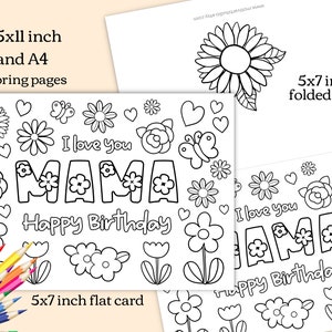 Printable Coloring Birthday Card for Mama. Cute Mom Birthday Card DIY ...