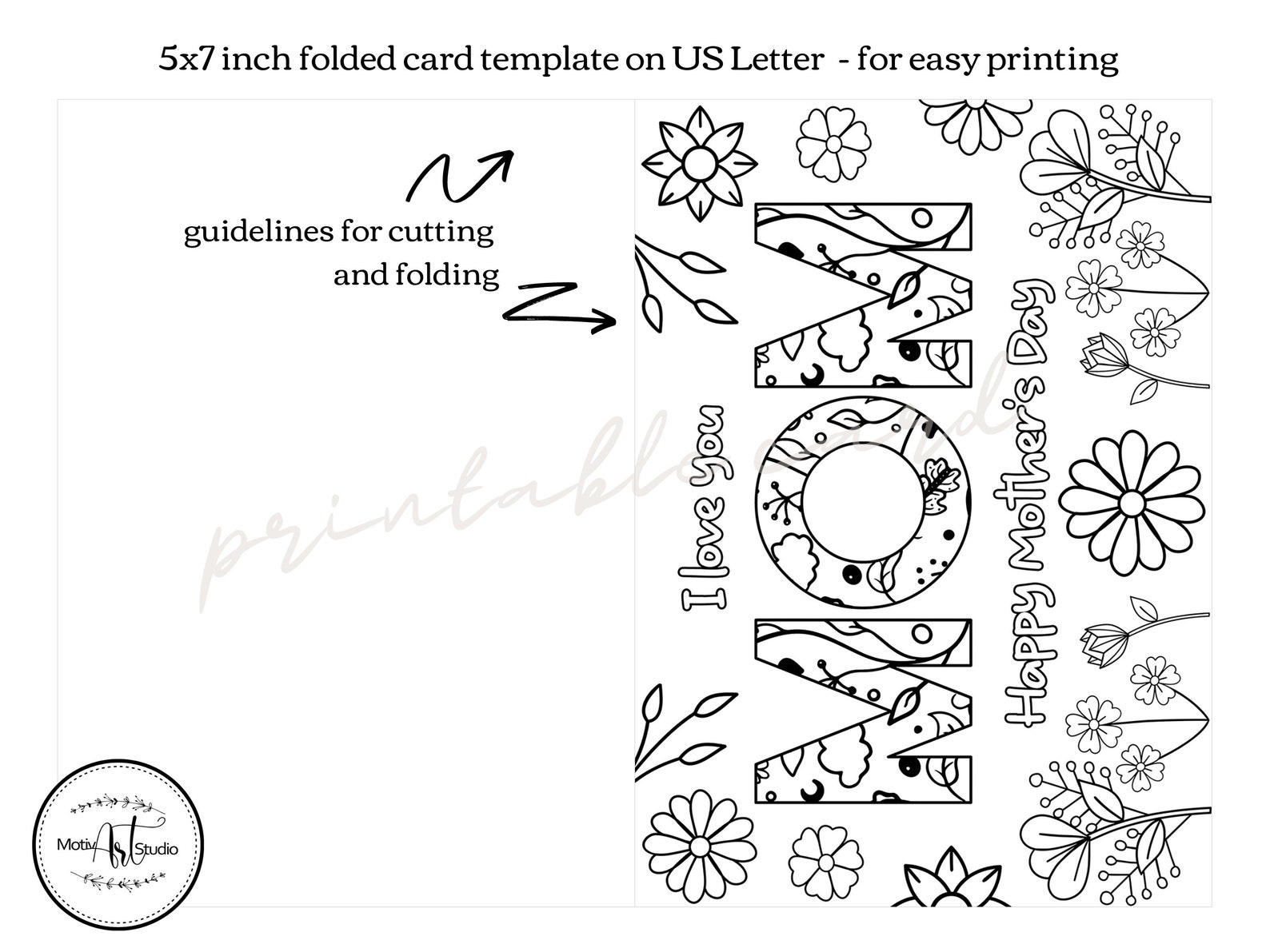 Printable Mothers Day coloring Card for kids. Mothers day DIY | Etsy