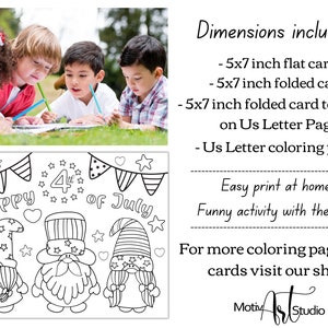 4th of July Gnomes Coloring Page and Coloring Card for Kids. Printable ...