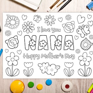 Nana Mothers Day Coloring Card, Gift From Grandkids. Mothers Day DIY ...
