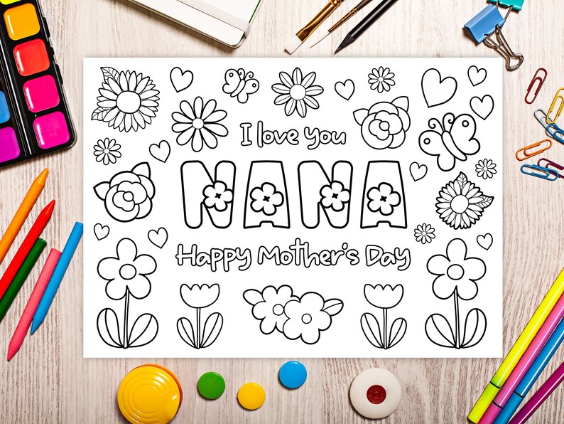 Nana Mothers Day Coloring Card, Gift From Grandkids. Mothers Day DIY ...