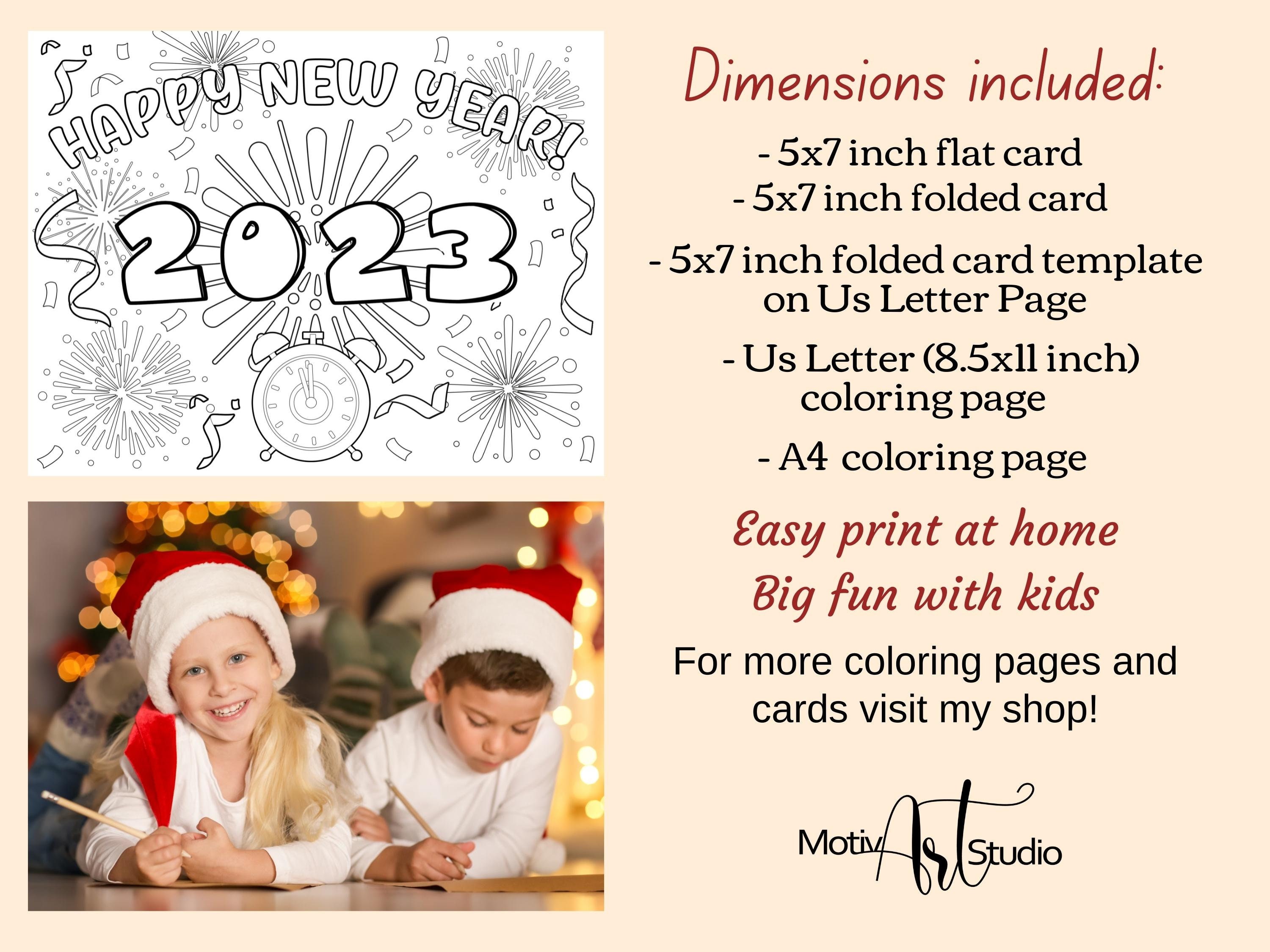 Tarjeta para colorear imprimible de Feliz Año Nuevo 2023 para - Etsy España