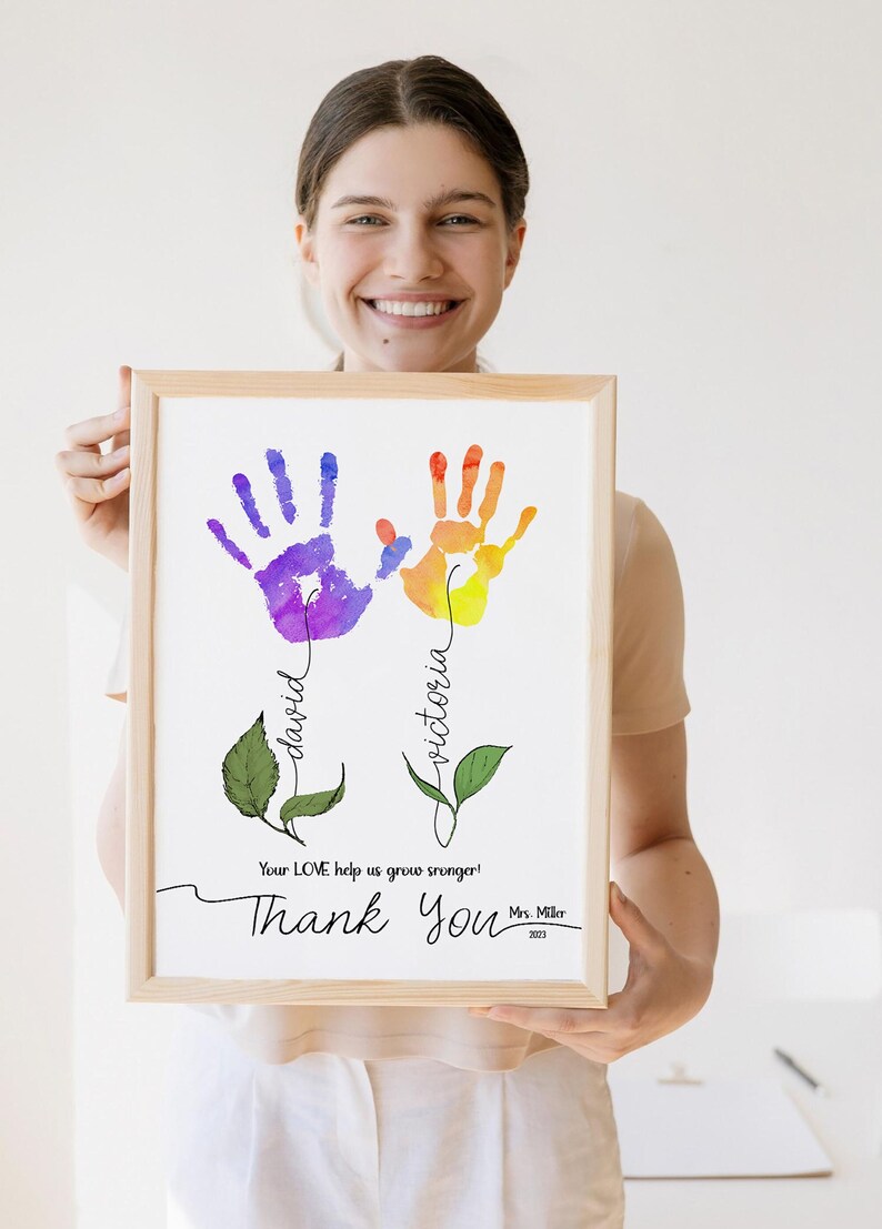 Personalized Teacher Thank You Gift, Handprint Flower Art (digital ...
