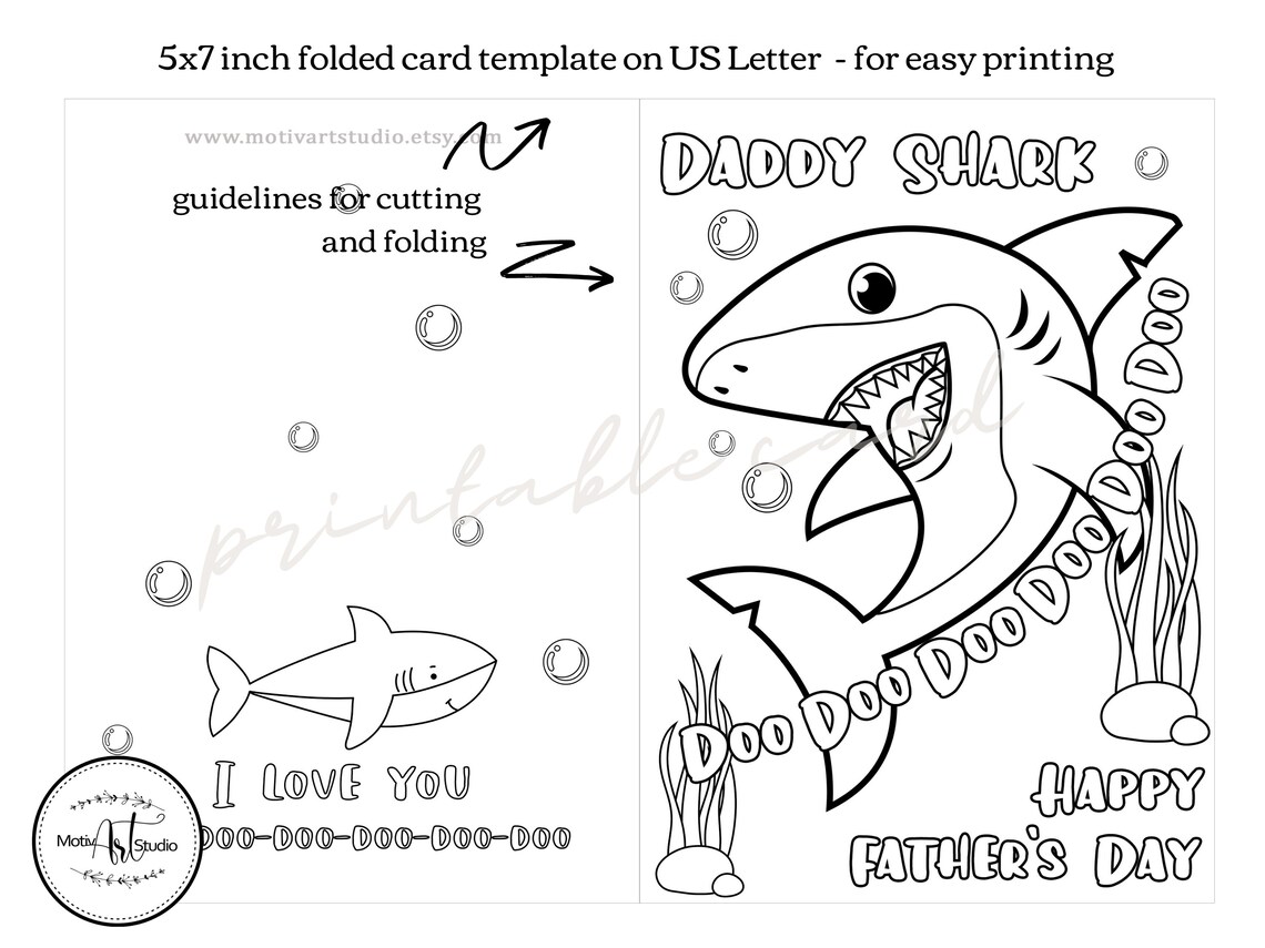 Daddy Shark Printable Father's Day Coloring Card for Kids. - Etsy