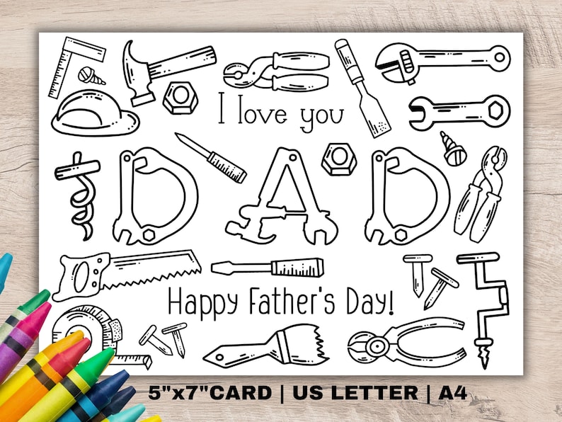 Printable Fathers Day Coloring Card for Kids Instant Download. - Etsy ...