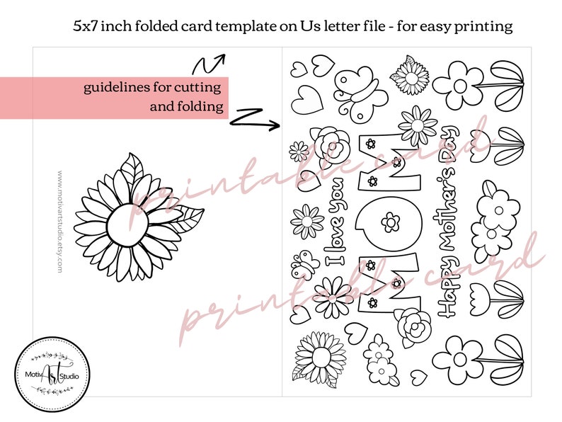 Printable Mothers Day Coloring Card. DIY Mothers Day Gift From - Etsy