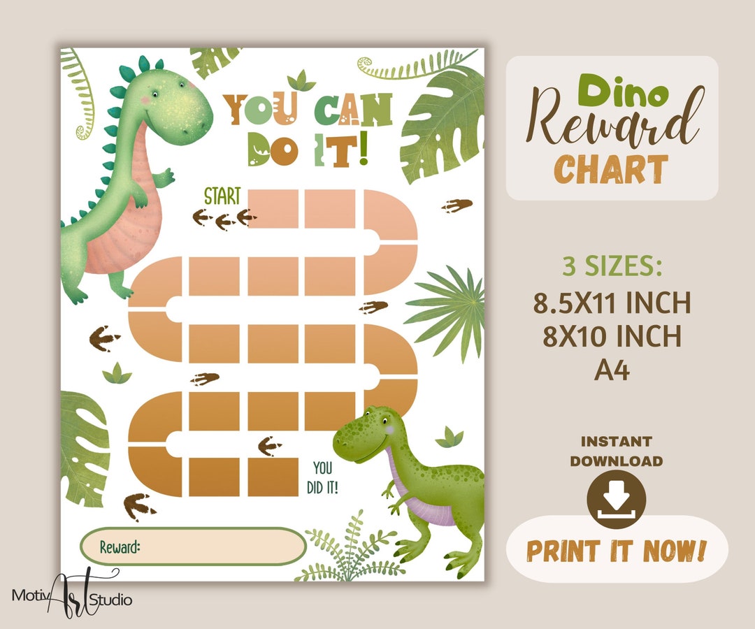 Printable Dinosaur Kids Reward Chart. Cute Kids Sticker Chart Instant ...