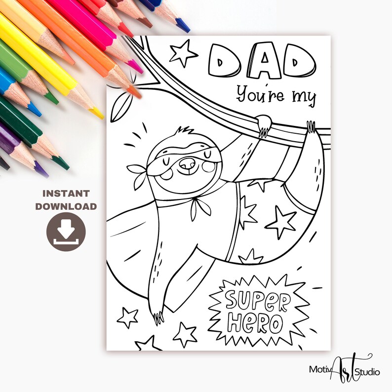 Super Hero Dad Coloring Card. Dad Birthday or Fathers Day - Etsy