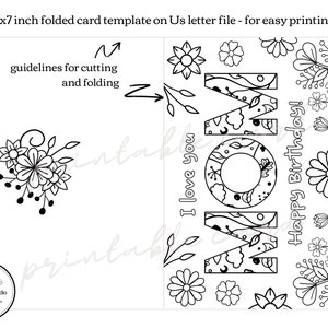 Printable Coloring Birthday Card for Mom. Cute Mom Birthday Card DIY ...