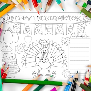 Thanksgiving Kids Coloring Placemats Pack of 5. Printable Activity ...