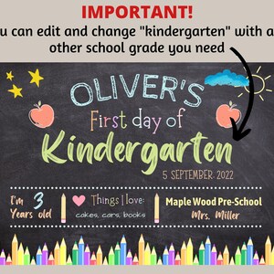 First Day of Kindergarten Editable Template. Back to School Sign. First ...