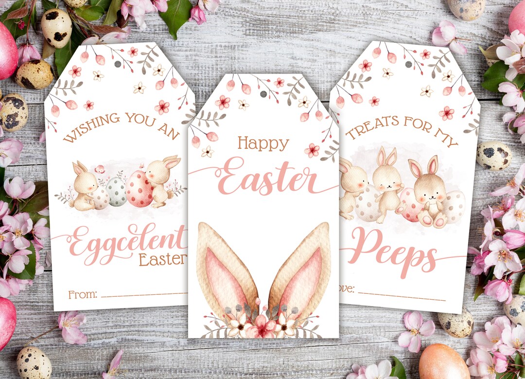 Set of 3 Printable Easter Gift Tags With Cute Easter Peeps, Easter Eggs ...