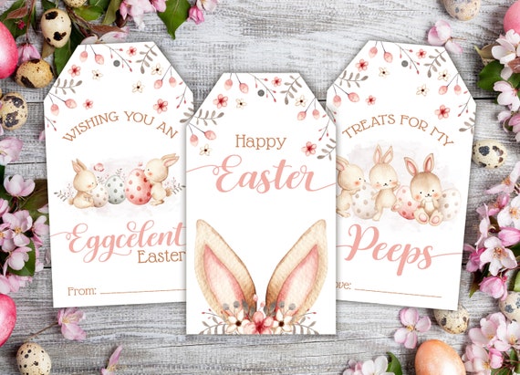 Set of 3 Printable Easter Gift Tags With Cute Easter Peeps | Etsy