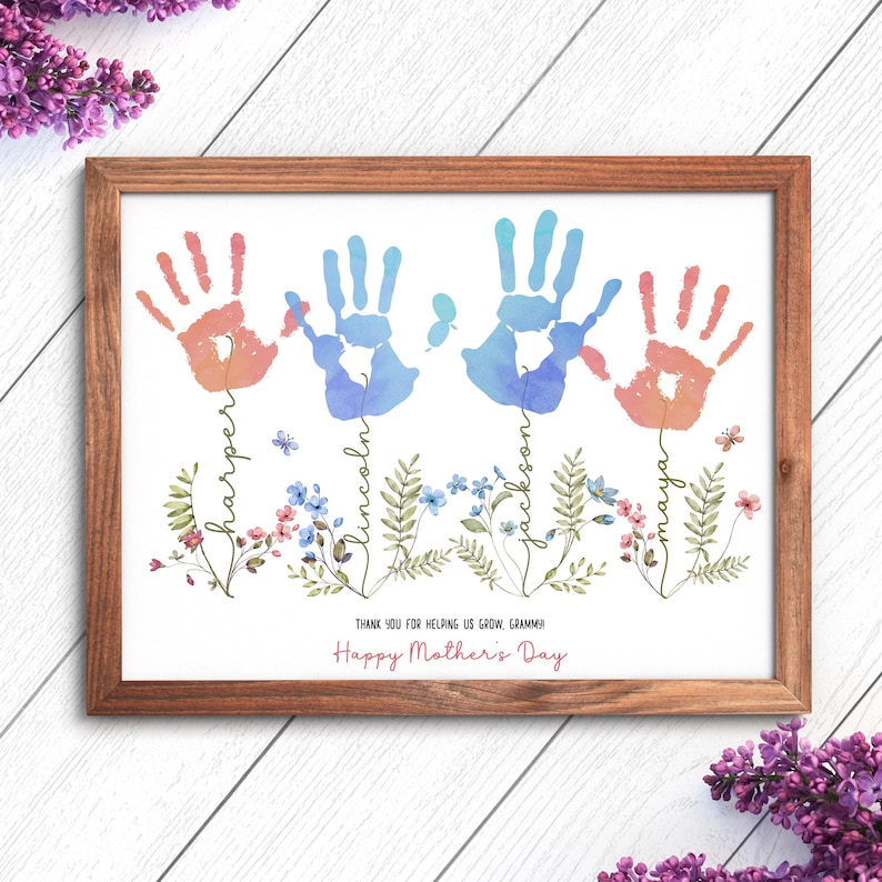 Personalized Mother's Day Handprint Art or Mom Birthday Gift. Flower ...