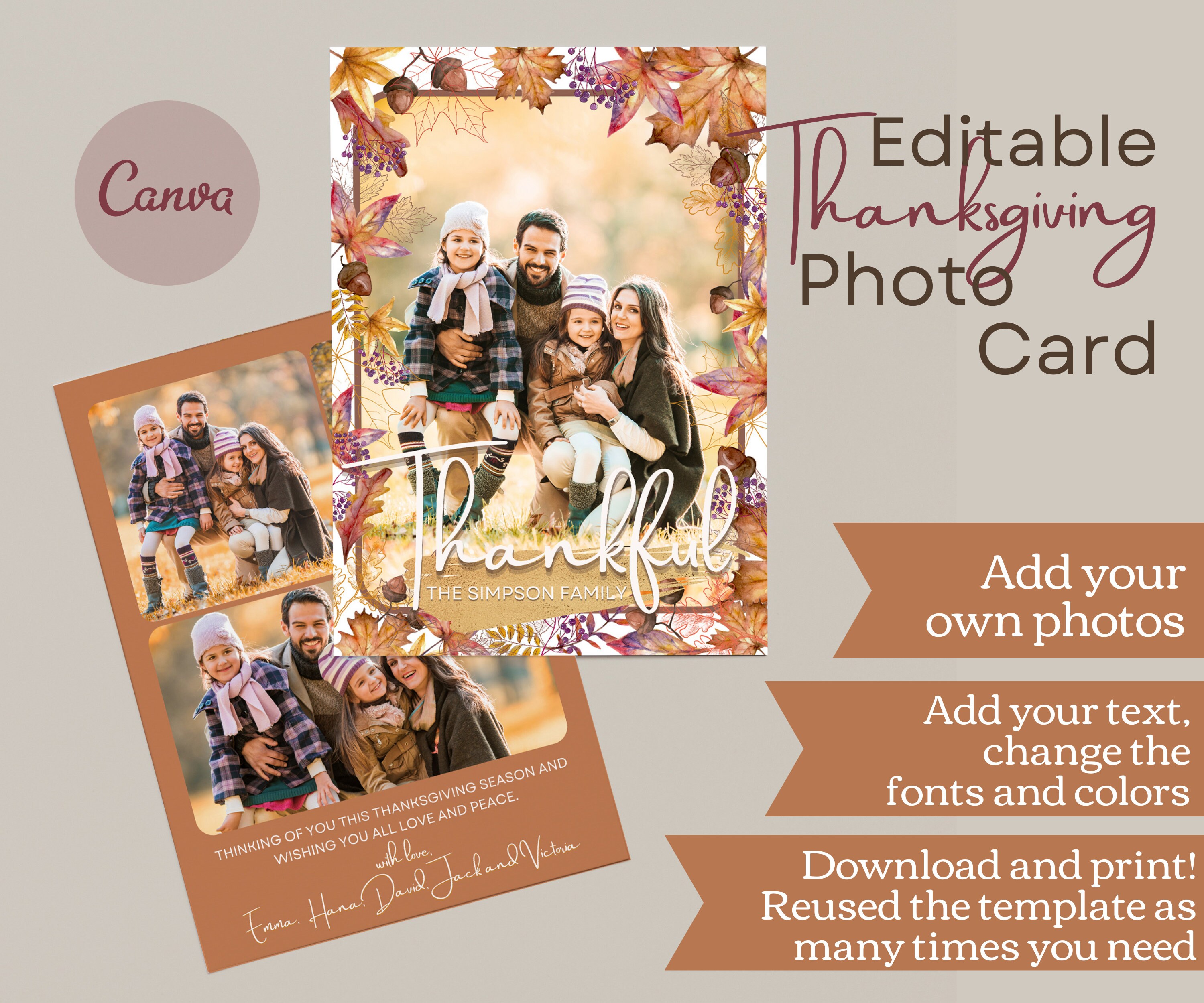 Editable Thanksgiving Photo Card Template. Thankful Photo Card - Etsy