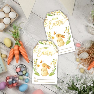 3 Printable Easter Gift Tags With Cute Easter Bunny, Easter Eggs and ...