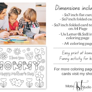 I Love You Mommy Mothers Day Coloring Card for Kids. Printable DIY ...
