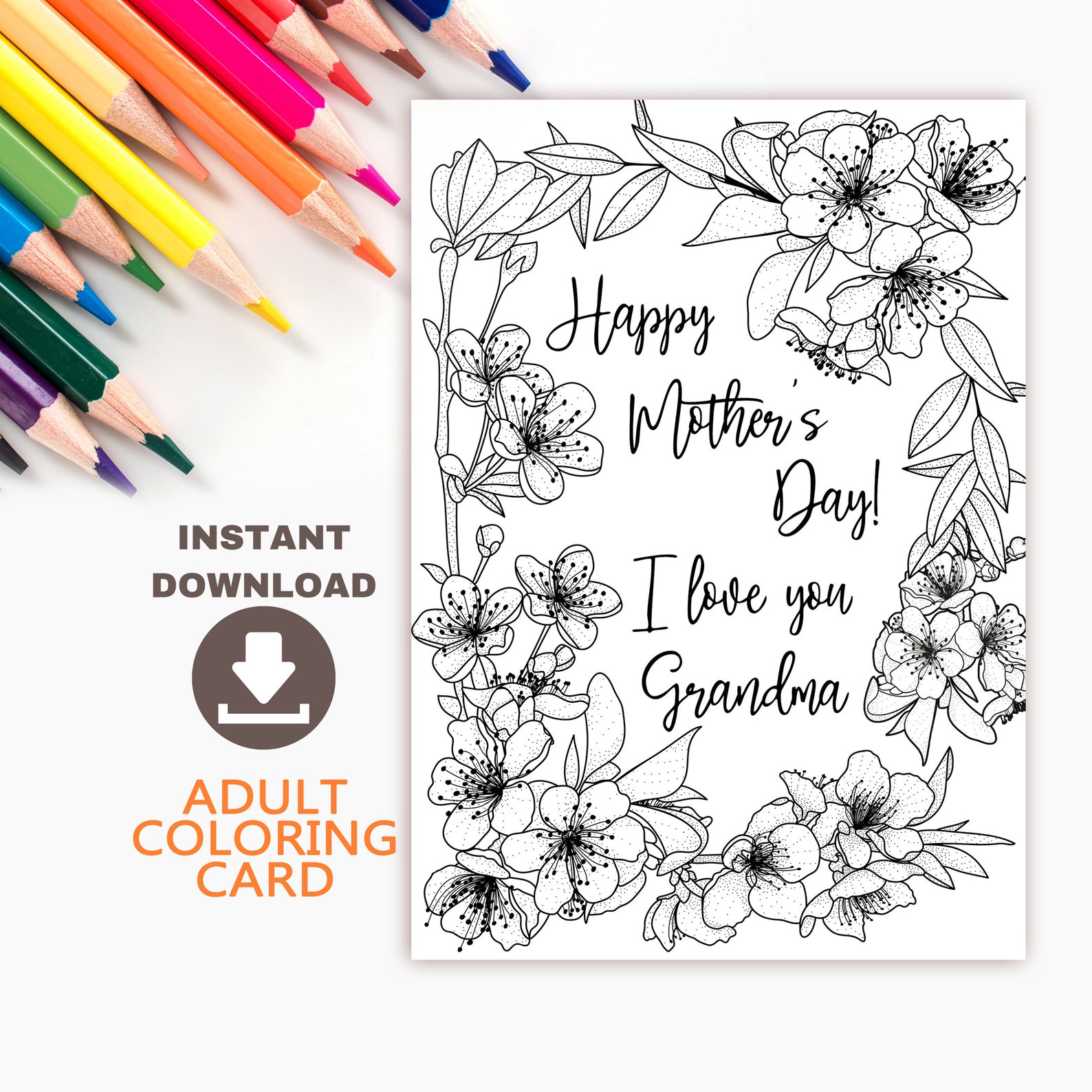 Color Your Own Mother's Day Card for Grandma. Printable Mothers Day ...