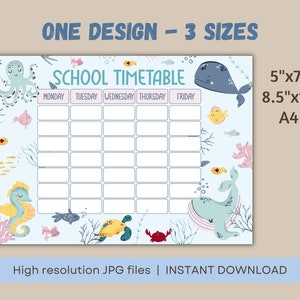 Ocean Theme School Timetable Instant Download. Printable Back to School ...