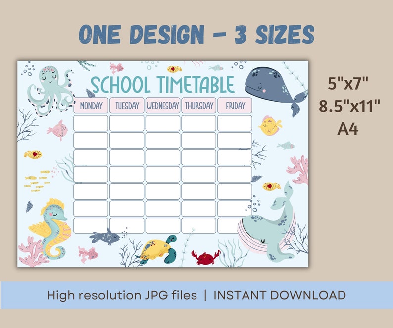 Ocean Theme School Timetable Instant Download. Printable Back - Etsy