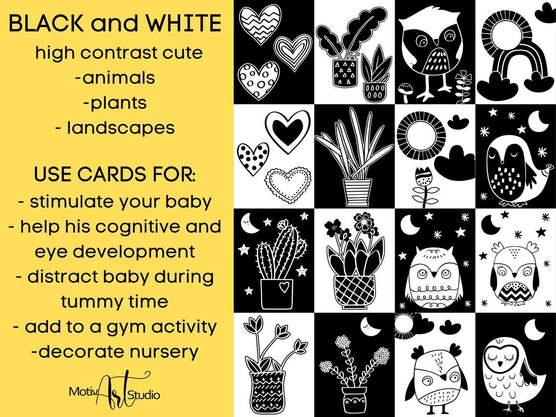 High Contrast Montessori Baby Sensory Flash Cards Set. Black - Etsy